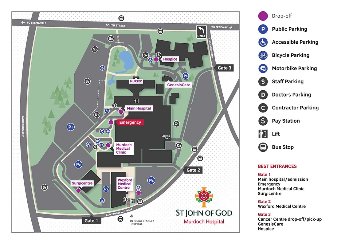 Getting here and parking at St John of God Murdoch Hospital Surgicentre